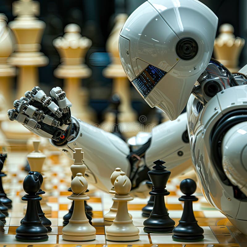 A Robot with Artificial Intelligence Plays Chess. Hand Close-up on a ...