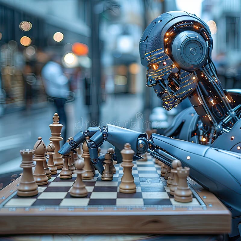 A Robot with Artificial Intelligence Plays Chess. Hand Close-up on a ...