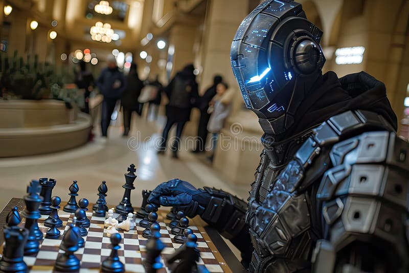 A Robot with Artificial Intelligence Plays Chess. Hand Close-up on a ...