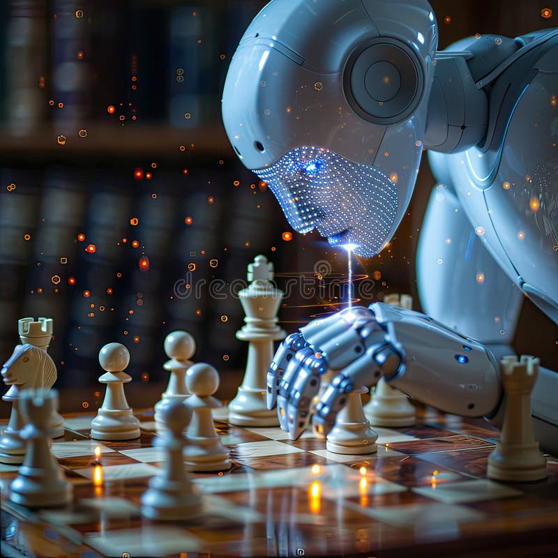 A Robot with Artificial Intelligence Plays Chess. Hand Close-up on a ...