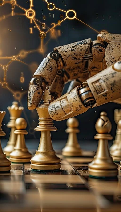 A Robot with Artificial Intelligence Plays Chess. Hand Close-up on a ...
