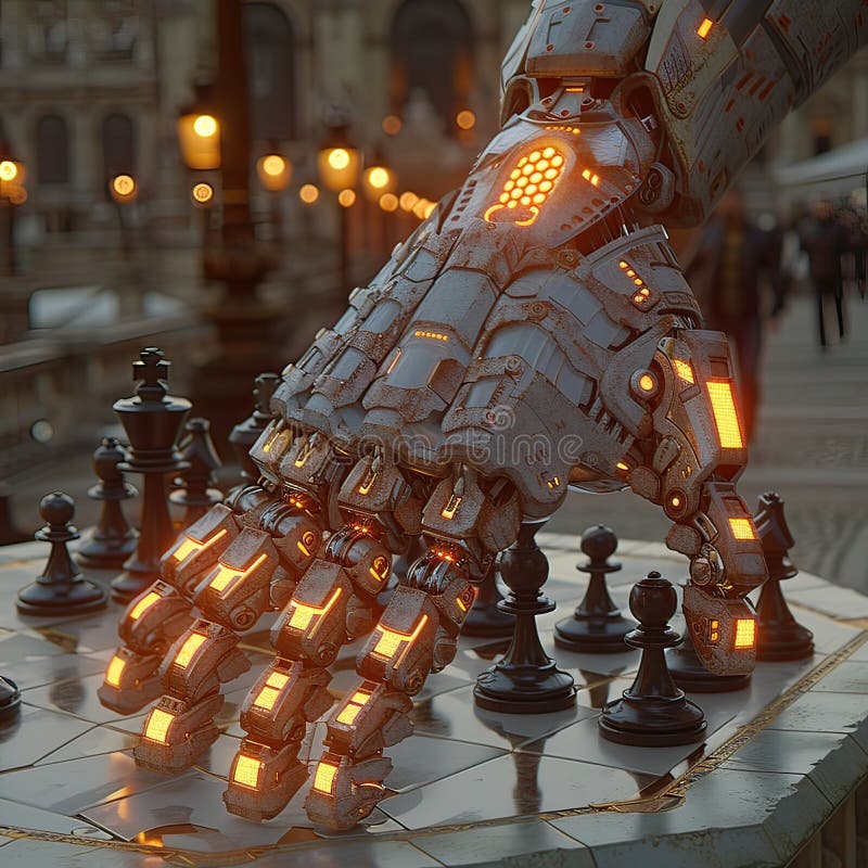 A Robot with Artificial Intelligence Plays Chess. Hand Close-up on a ...