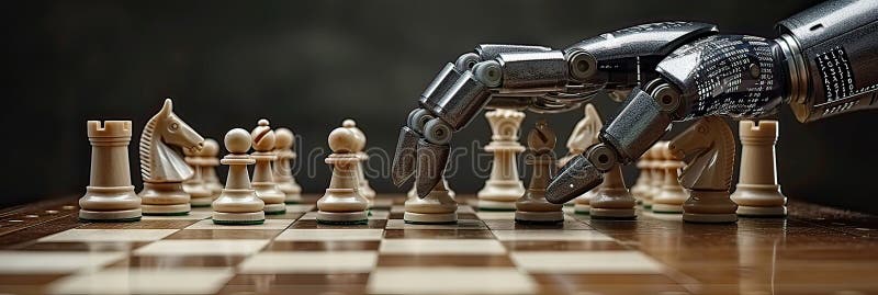 A Robot with Artificial Intelligence Plays Chess. Hand Close-up on a ...