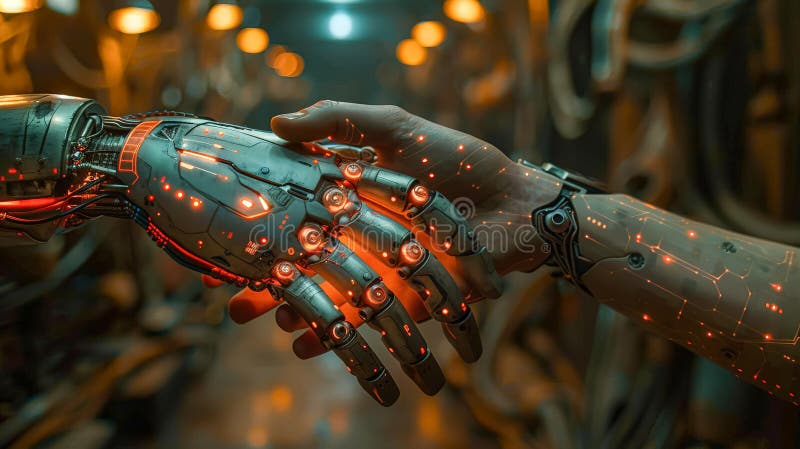 A Robotic Hand Clasping a Human Hand Stock Photo - Image of finger ...