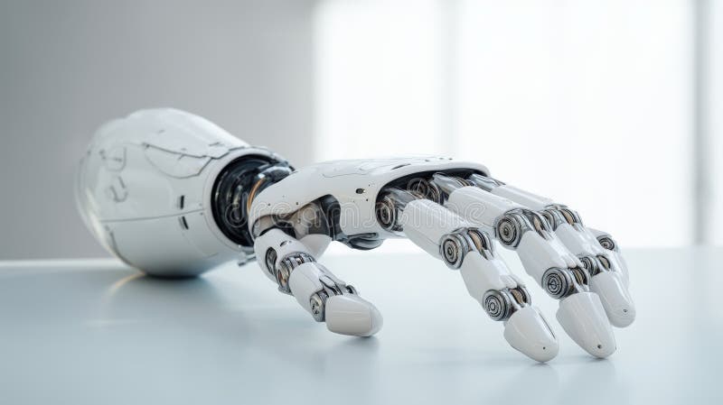 Robotic Hand Close-Up on Bright Surface Highlighting Technological ...