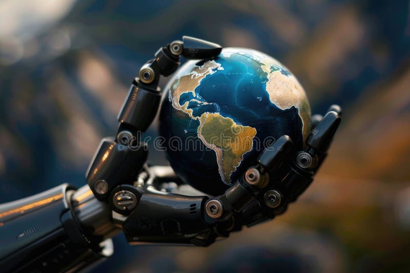 A Robotic Hand Holding the Earth Symbolizes Technology, Connectivity ...