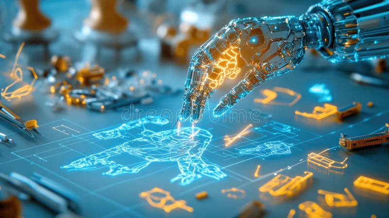 Robotic Hand Designing Futuristic Technology with Holographic Interface ...