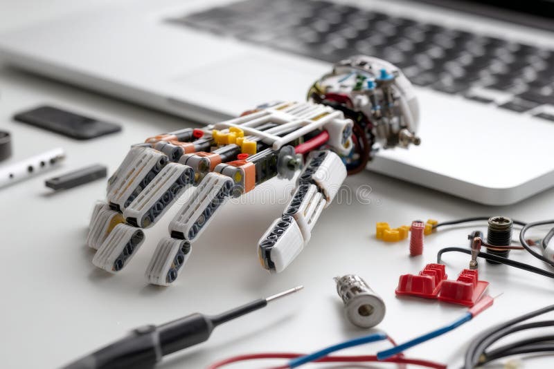 Educational Robot Hand Model in Classroom or Tech Lab Setup Stock Photo ...