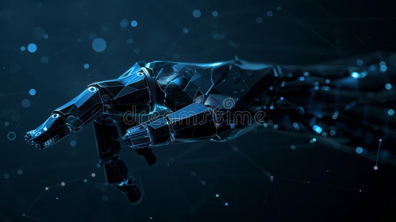 Robotic Hand with Digital Accents Reaching Out in a Smoke-filled ...