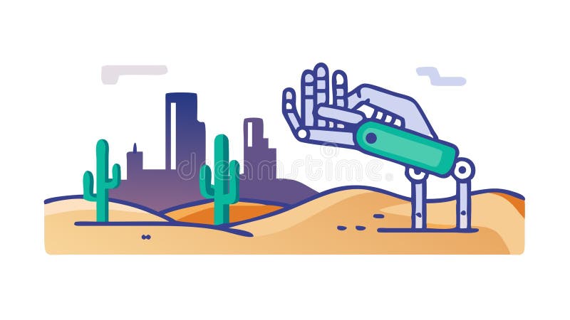 Robotic Hand Emerging from Desert, Urban Tech Integration, Vector ...