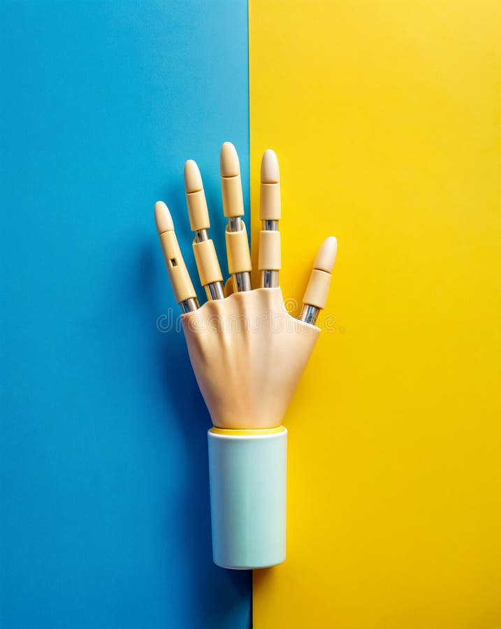 Robotic Hand Emerging from Dual-Colored Background Stock Photo - Image ...