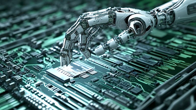 Robotic Hand Examining Microchip on Circuit Board: Technological ...