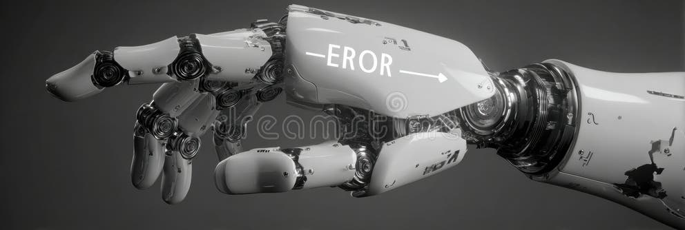 Robotic Hand Malfunction with Error Symbol Displayed on Surface in a ...