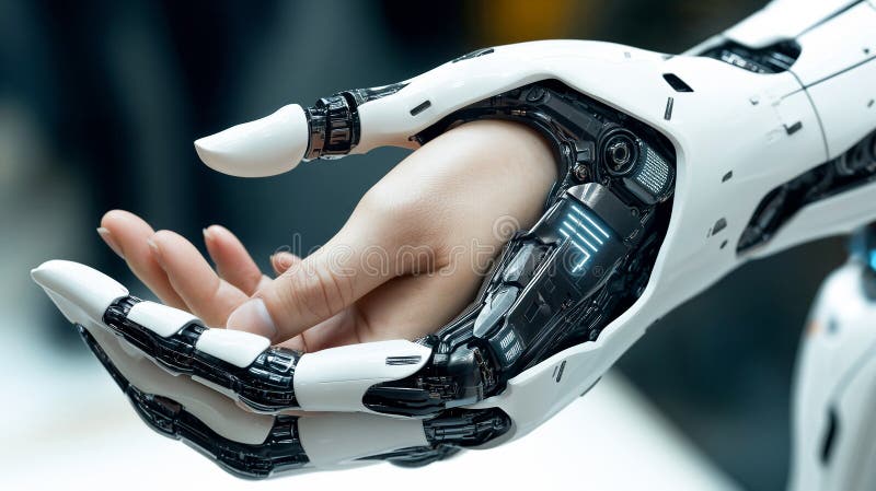 Robotic Hand Gently Holds Human Hand, Symbolizing Harmony and ...