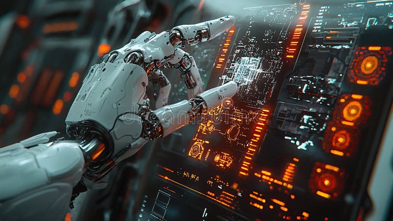 Robotic Arm Interacts Futuristic Control Panel Stock Photos - Free ...