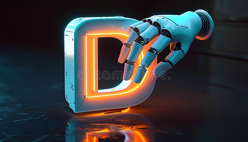 A Robotic Hand with a Glowing Blue Index Finger Generative AI Stock ...