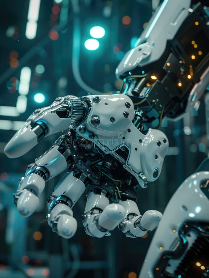 A Robotic Hand with Glowing Lights in the Background, Suitable for ...