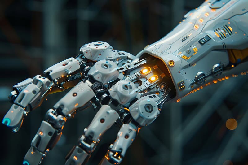 A Robotic Hand with Glowing Lights Stock Image - Image of machine, hand ...