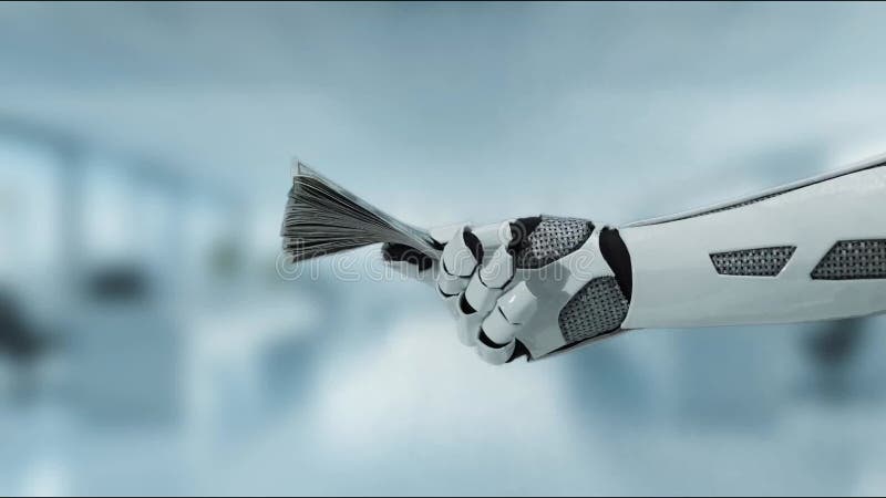 Robotic Hand Holding Banknotes in Modern Office Environment ...