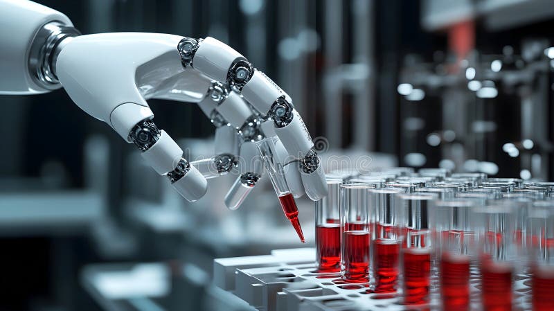 Robotic Hand Handling Test Tubes with Red Liquid in a High-tech ...