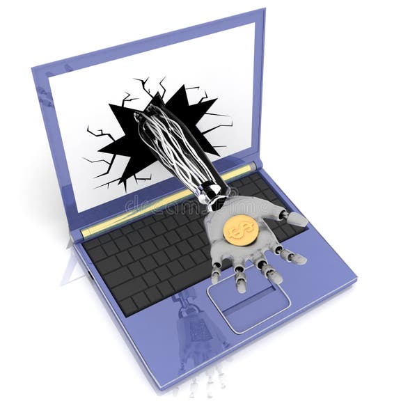 Robotic hand hold a coin stock illustration. Illustration of giving ...