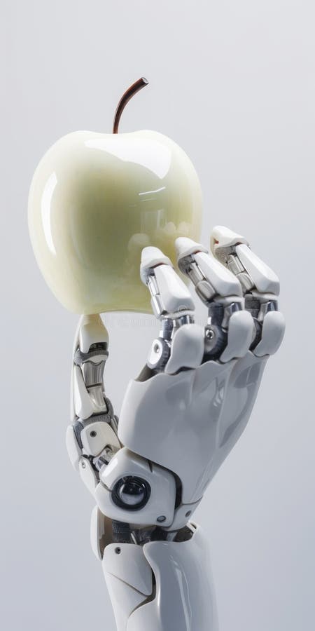 Robotic Hand Hold Green Apple. Vertical Poster Stock Illustration ...