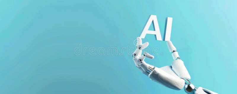 Robotic Hand Holding AI Letters Against a Blue Background Signifying ...