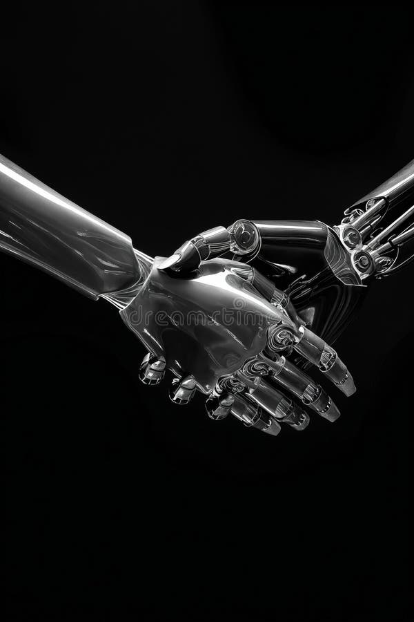 A Robotic Hand Holding Another Robotic Hand in the Air. Generative AI ...