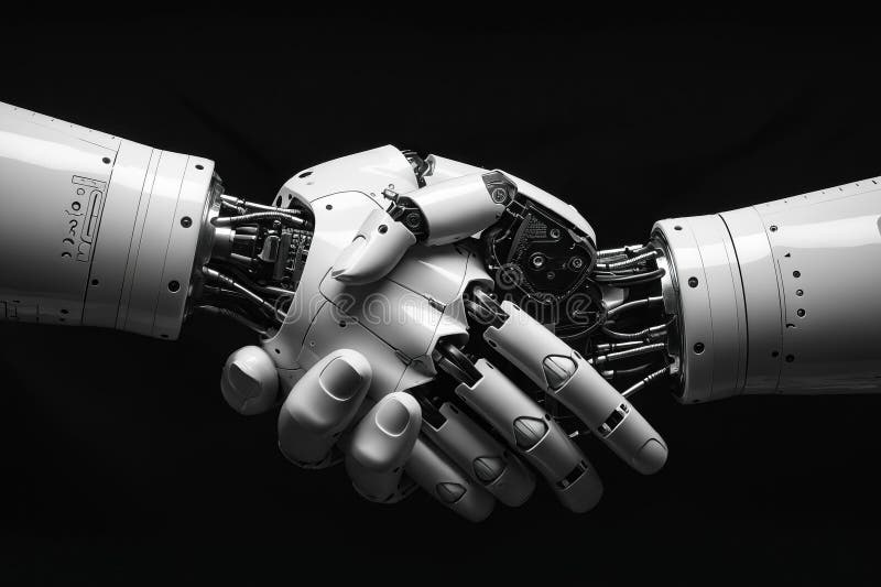 A Robotic Hand Holding Another Robotic Hand in the Air. Generative AI ...