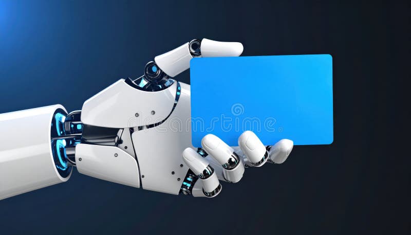 Robotic Hand Holding a Blank Blue Card Symbolizing Artificial ...