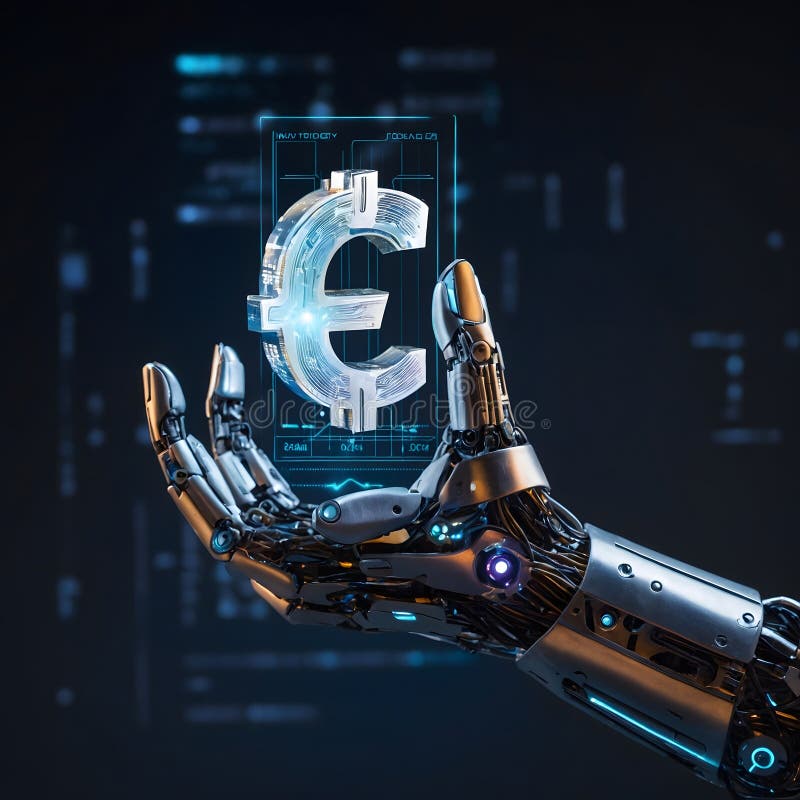 Robotic Hand Holding Digital Currency Stack in Cybernetic Fin Tech ...