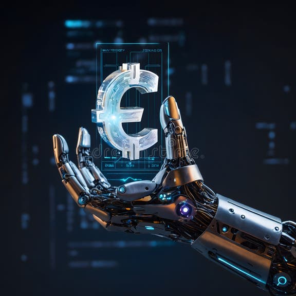 Robotic Hand Holding Digital Currency Stack in Cybernetic Fin Tech ...