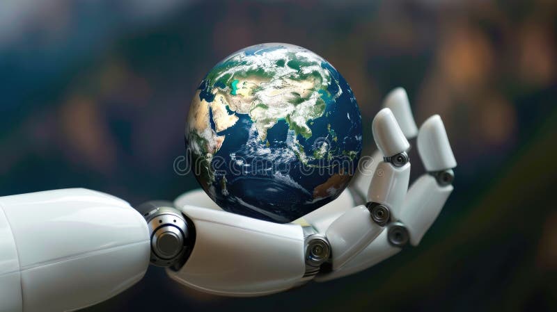 A Robotic Hand Holding the Earth Symbolizes Technology, Connectivity ...