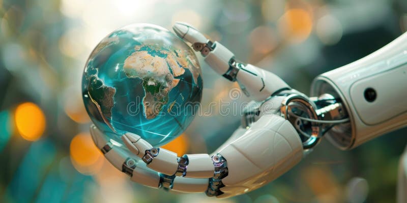 A Robotic Hand Holding the Earth Symbolizes Technology, Connectivity ...
