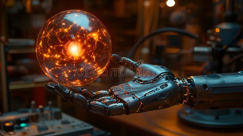 Robotic Hand Holding Energy Sphere, Workshop Background, Science ...