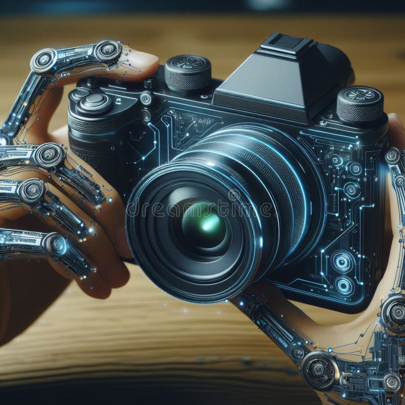 Robotic Hand Holding a Futuristic Camera Stock Image - Image of ...