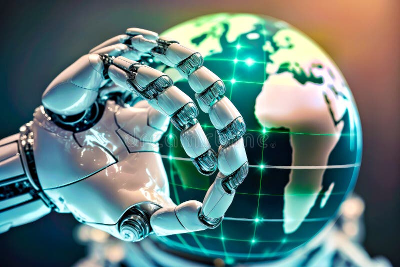 Robotic Hand is Holding Globe Generative AI Stock Illustration ...