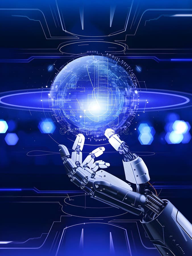 Robotic Hand Holding a Glowing Globe with Digital Lines, Symbolizing ...