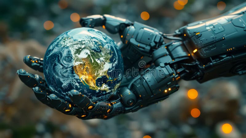 A Robotic Hand Holding a Glowing Orb. Stock Image - Image of connect ...