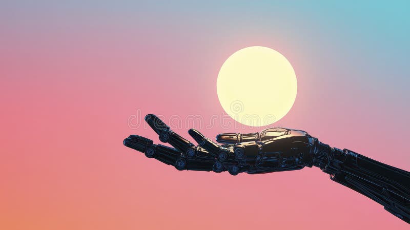 Robotic Hand Holding Glowing Orb Sunset Stock Photos - Free & Royalty ...