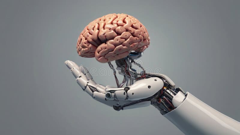 Robotic Hand Holding Human Brain Stock Illustration - Illustration of ...
