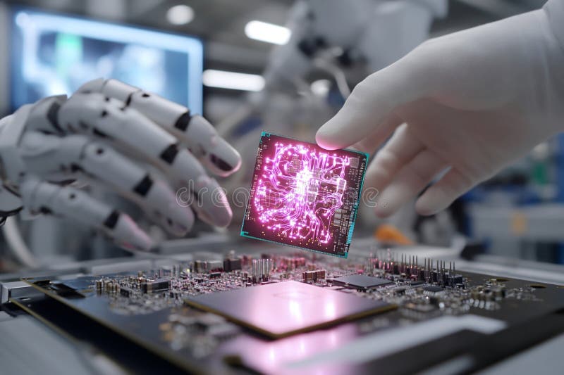Robotic Hand Holding Illuminated Quantum Chip Stock Image - Image of ...