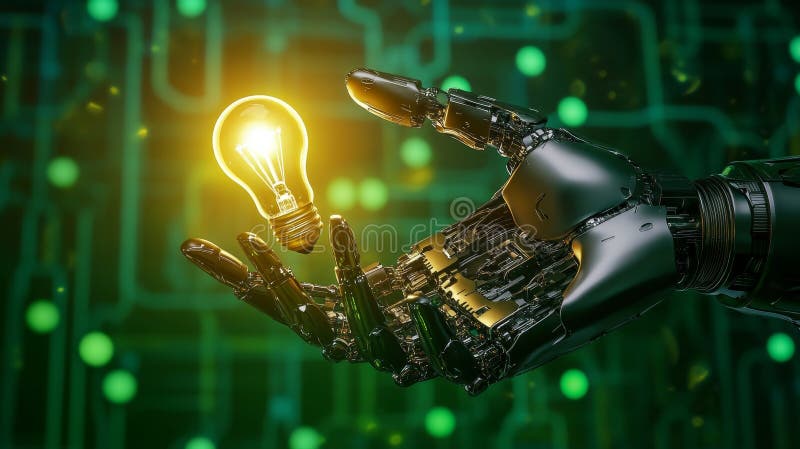 Robotic Hand Holding Light Bulb Innovation Technology Artificial ...