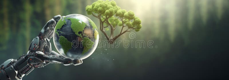 Robotic Hand Holding Mini Globe, Artificial Intelligence and Technology ...
