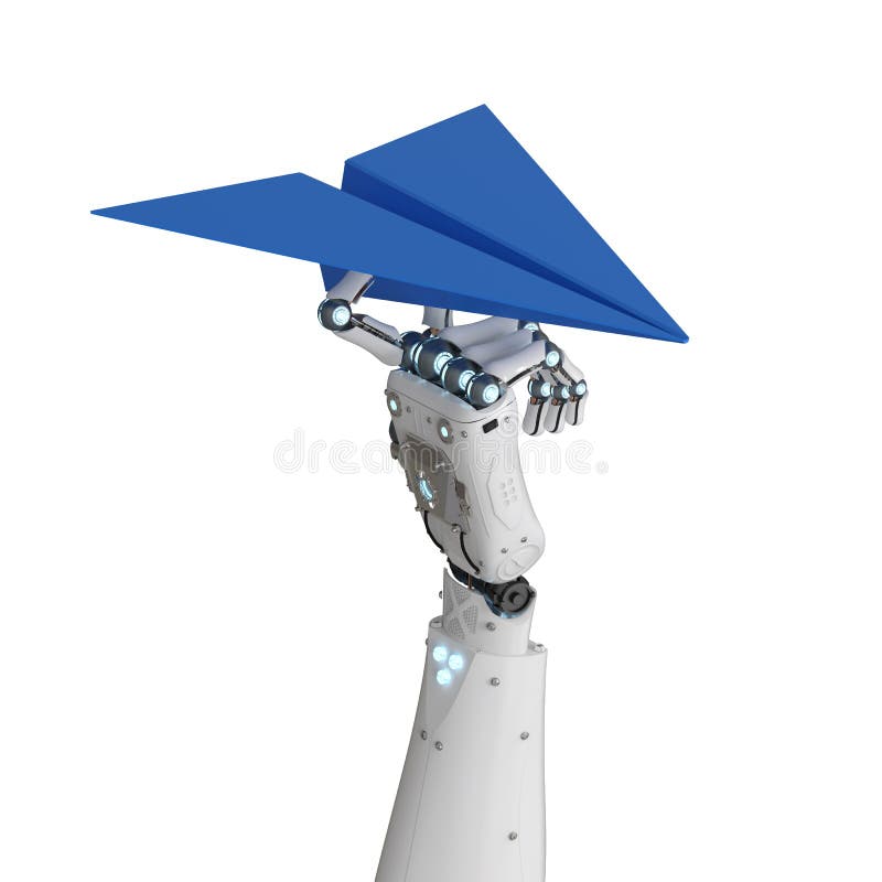 Robotic Hand Holding Paper Plane Stock Illustration - Illustration of ...