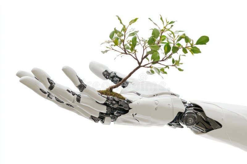Robotic Hand Holding Tree Sapling White Stock Photos - Free & Royalty ...