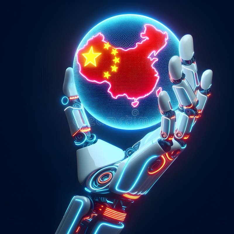 A Robotic Hand Holds a Globe with Chinese Flag, Symbolizing ...