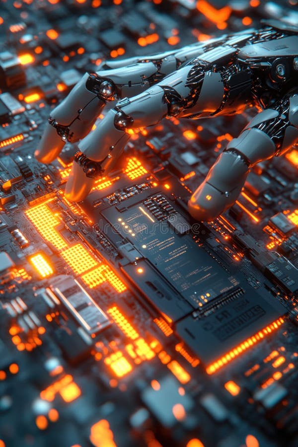 A Robotic Hand Holds Onto a Computer Motherboard, Showcasing ...