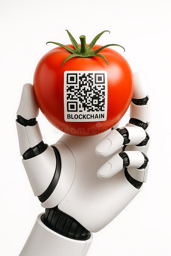 Blockchain Tomato: Robotic Hand and Food Traceability Stock ...