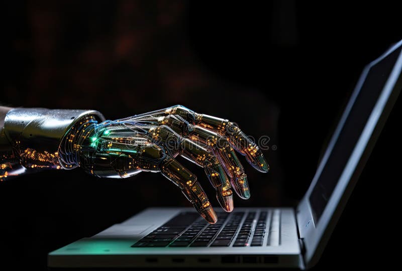 A Robotic Hand Hovering Over a Laptop Computer Stock Illustration ...
